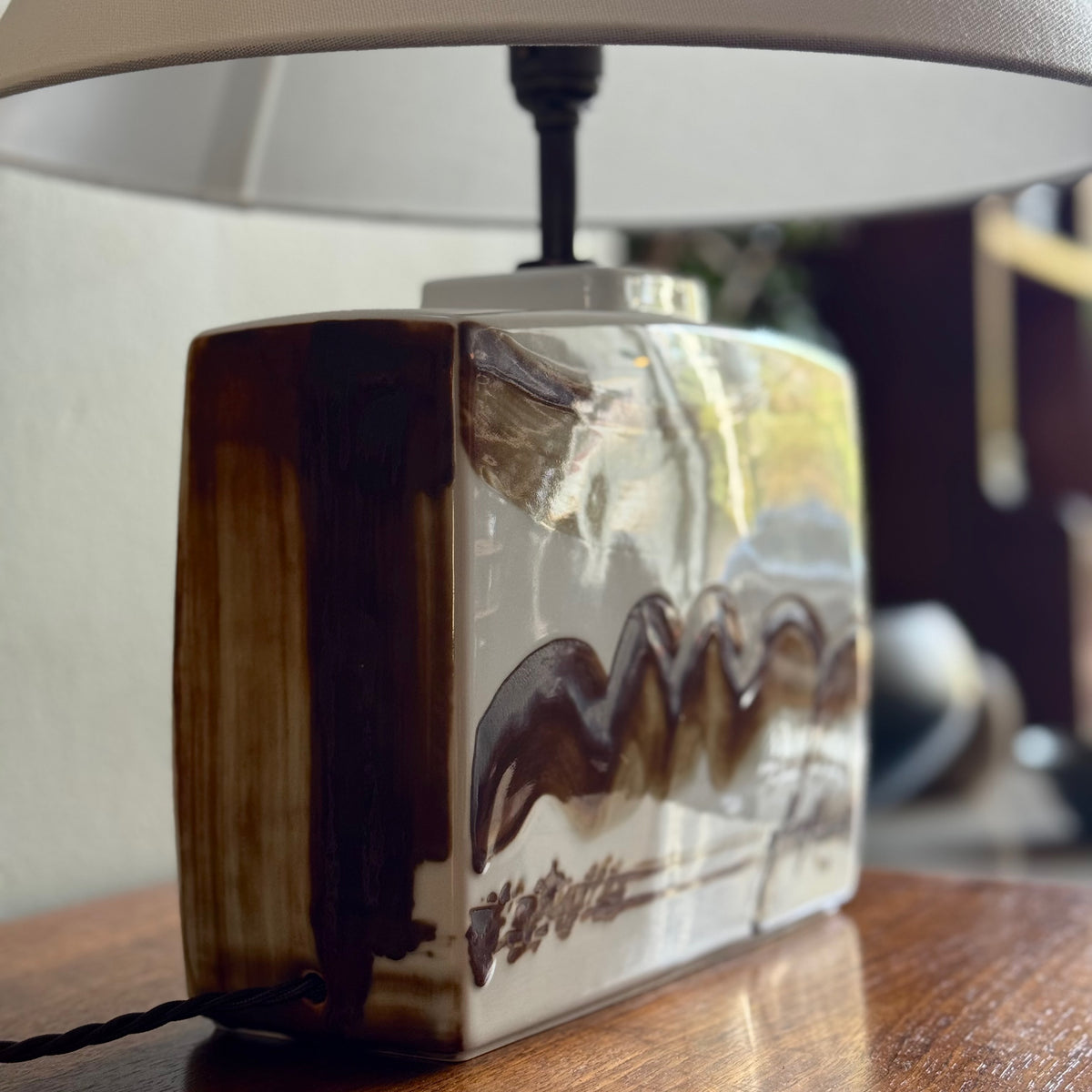 Rectangular/ Brown and White/ Porcelain Table Lamp/ Bing & Grondahl/ C ...